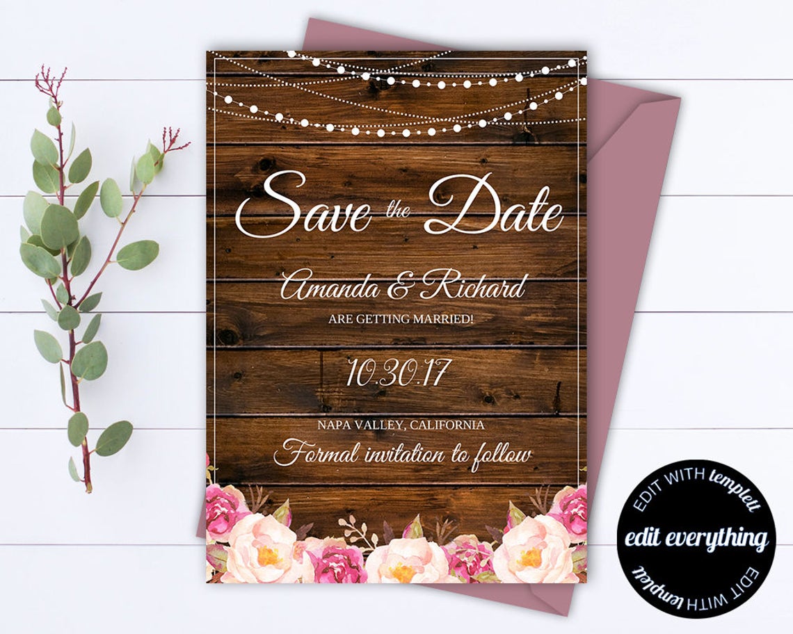 Rustic Save the Date Wedding Template - Country Save the Date Card ...