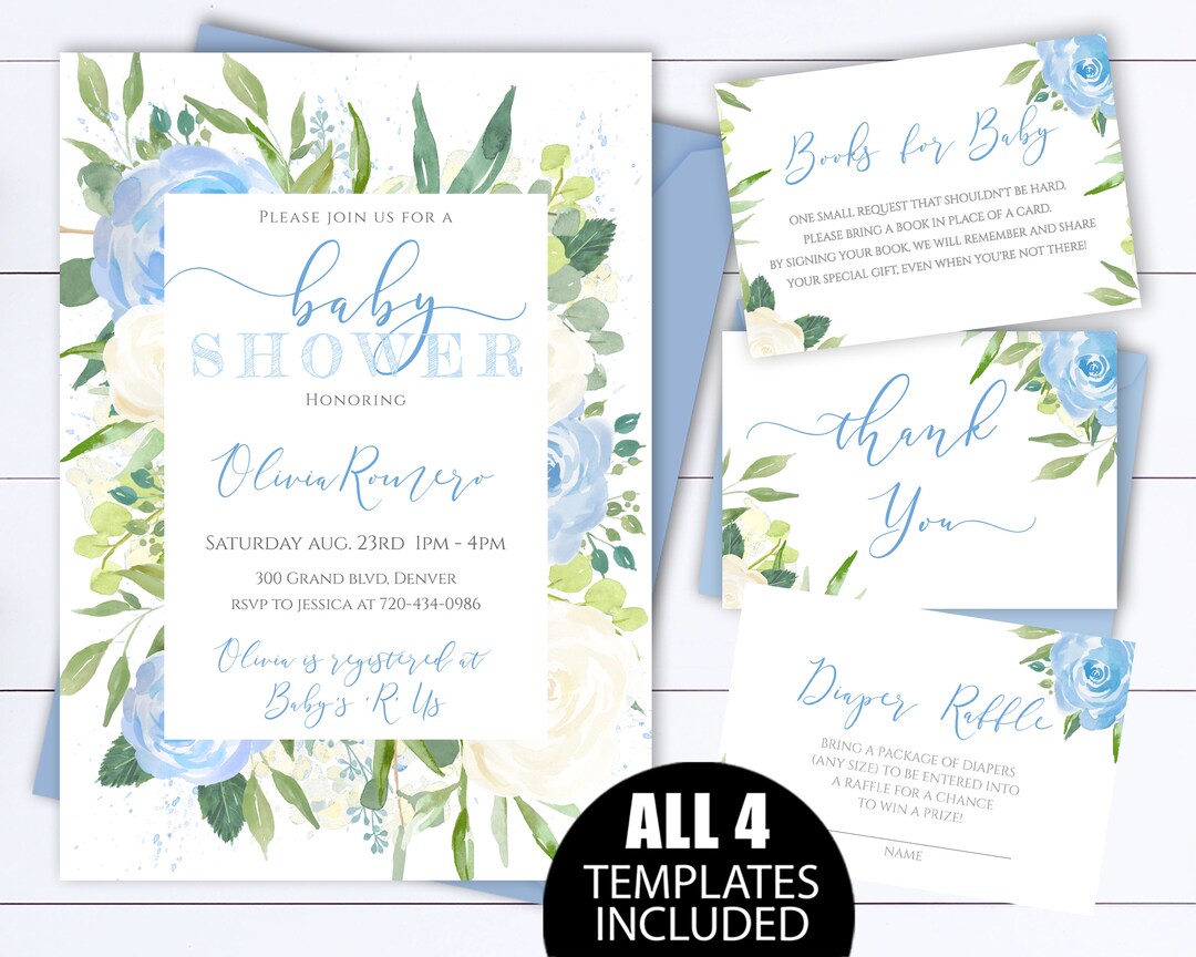 Blue Floral Baby Shower Invitation Template Floral Baby Shower ...