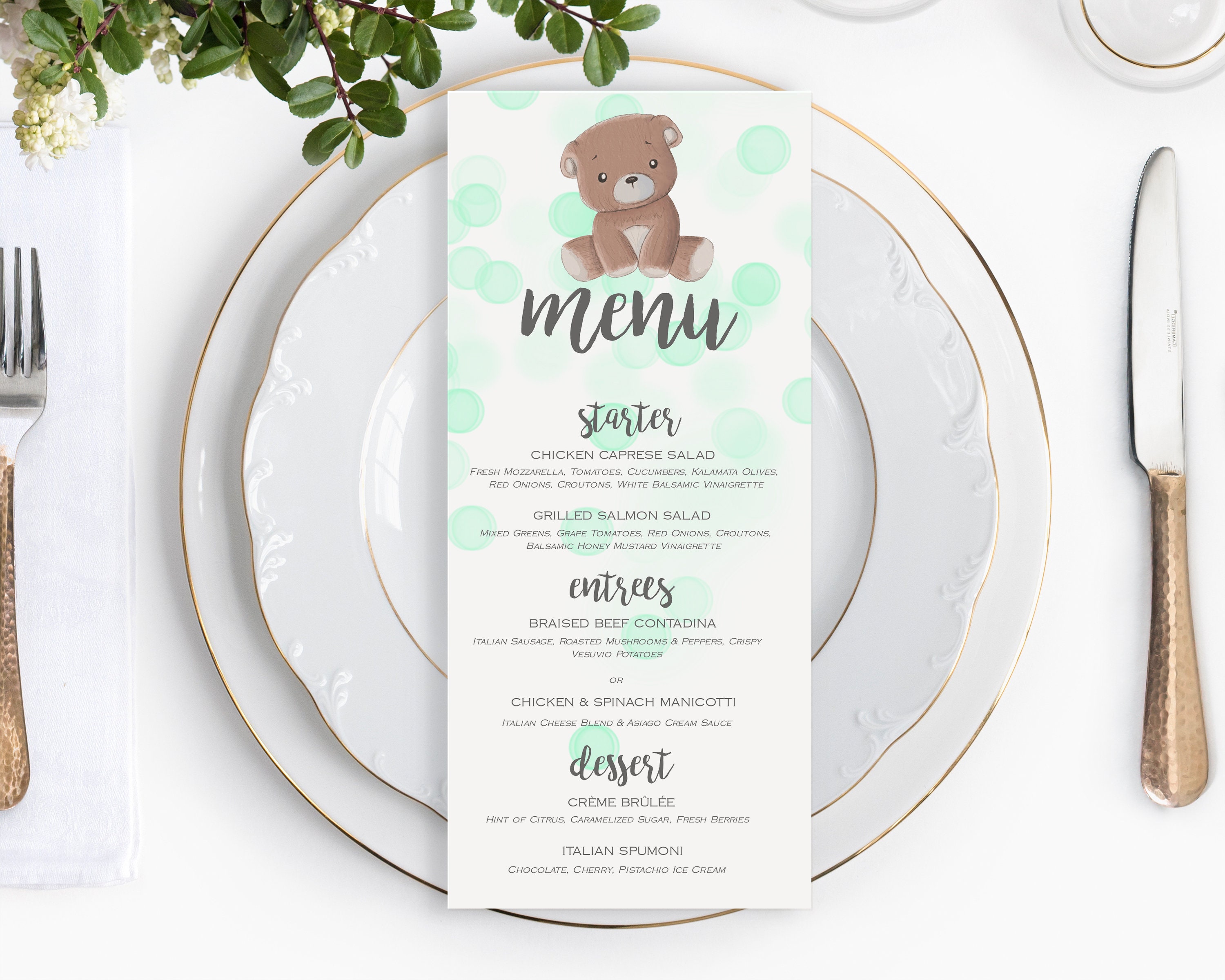 Bear Baby Shower Menu Template Bear Menu Cards Teddy Bear - Etsy