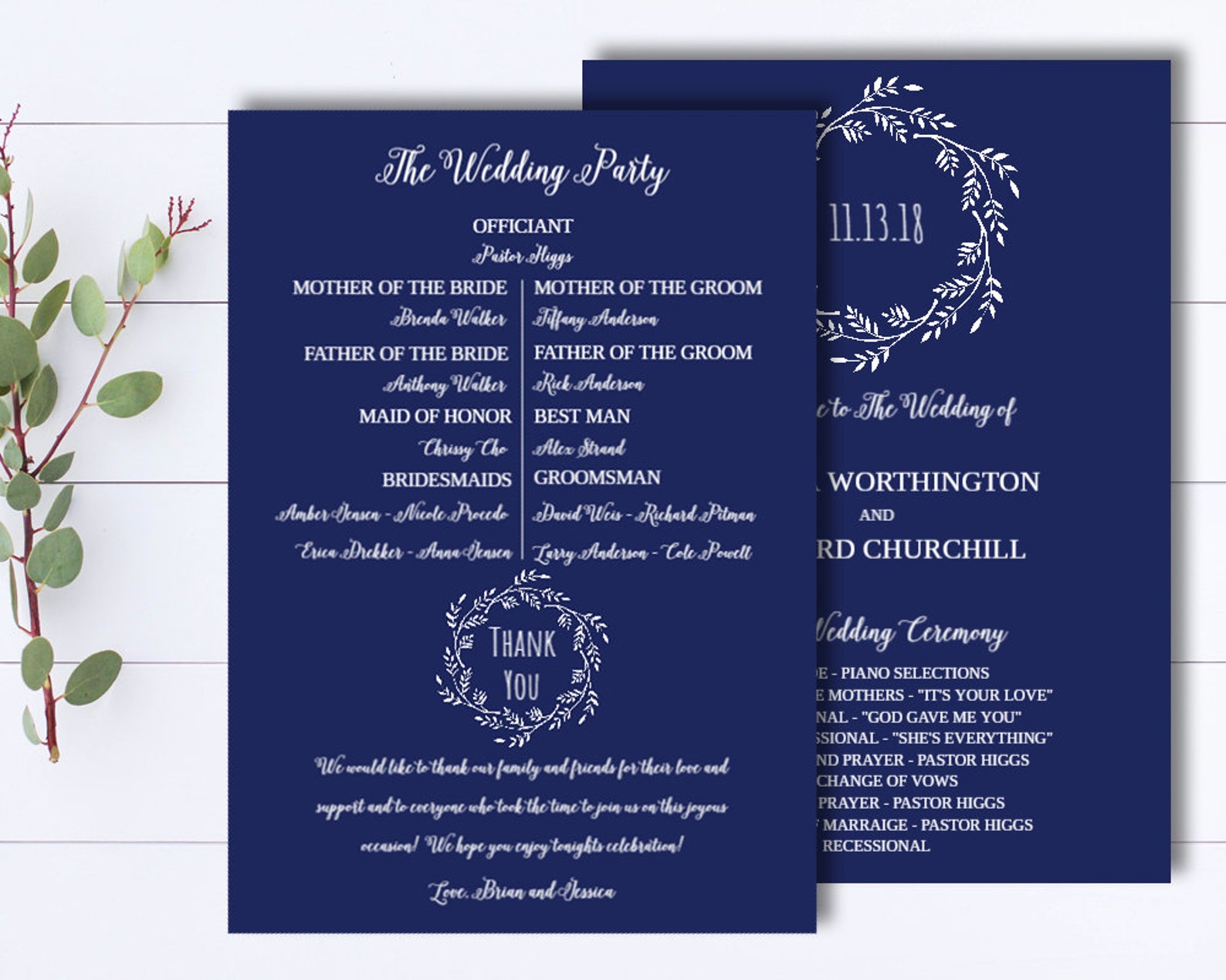Navy Blue Wedding Program Template Blue Printable Program - Etsy