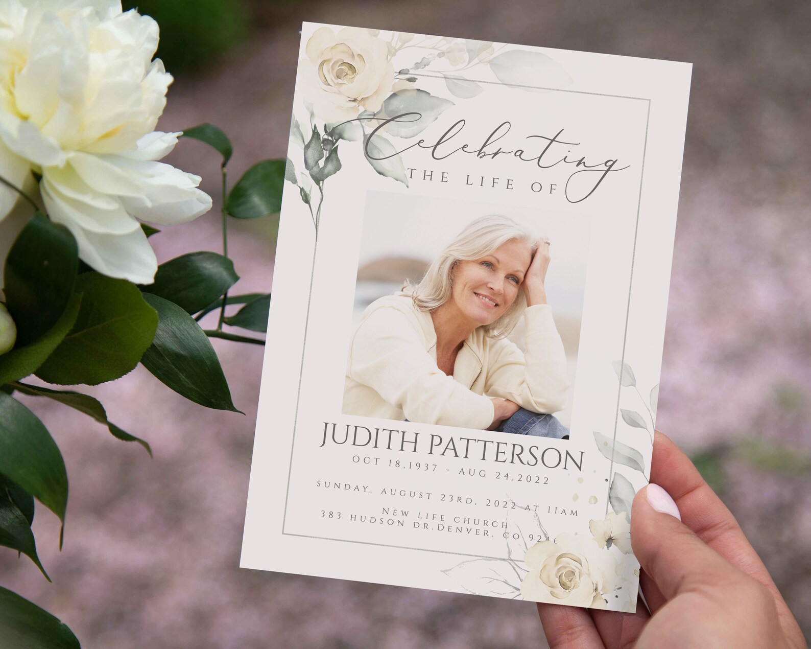 Editable White Floral Funeral Invitation Template Celebrating the Life ...
