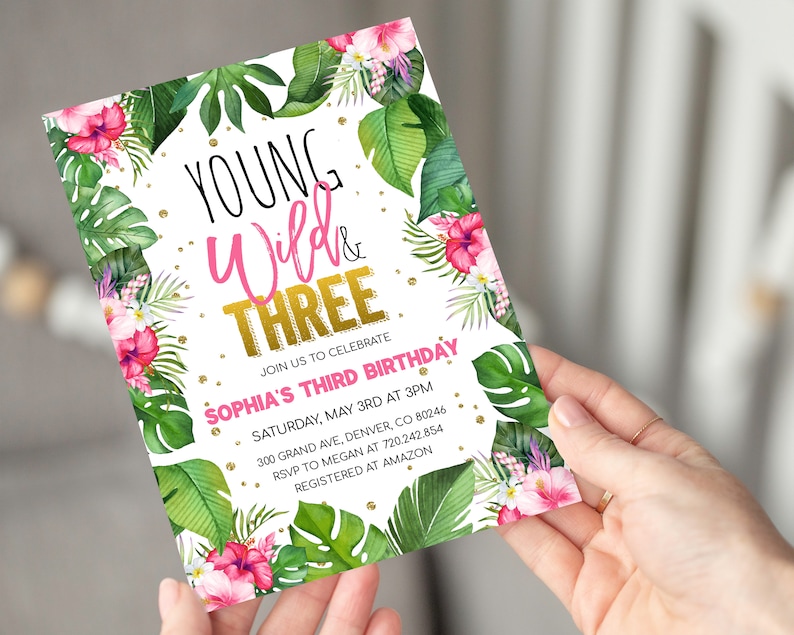 Editable Young Wild and Three Birthday Party Invitation - Etsy