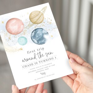 Editable First Trip Around the Sun Birthday Invitation Template Outer ...