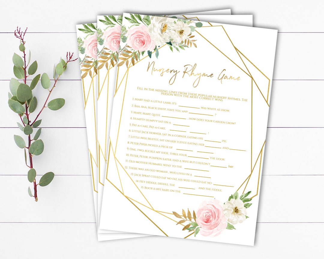 Pink Nursery Rhyme Quiz Baby Shower Game Baby Shower Nursery Rhyme ...