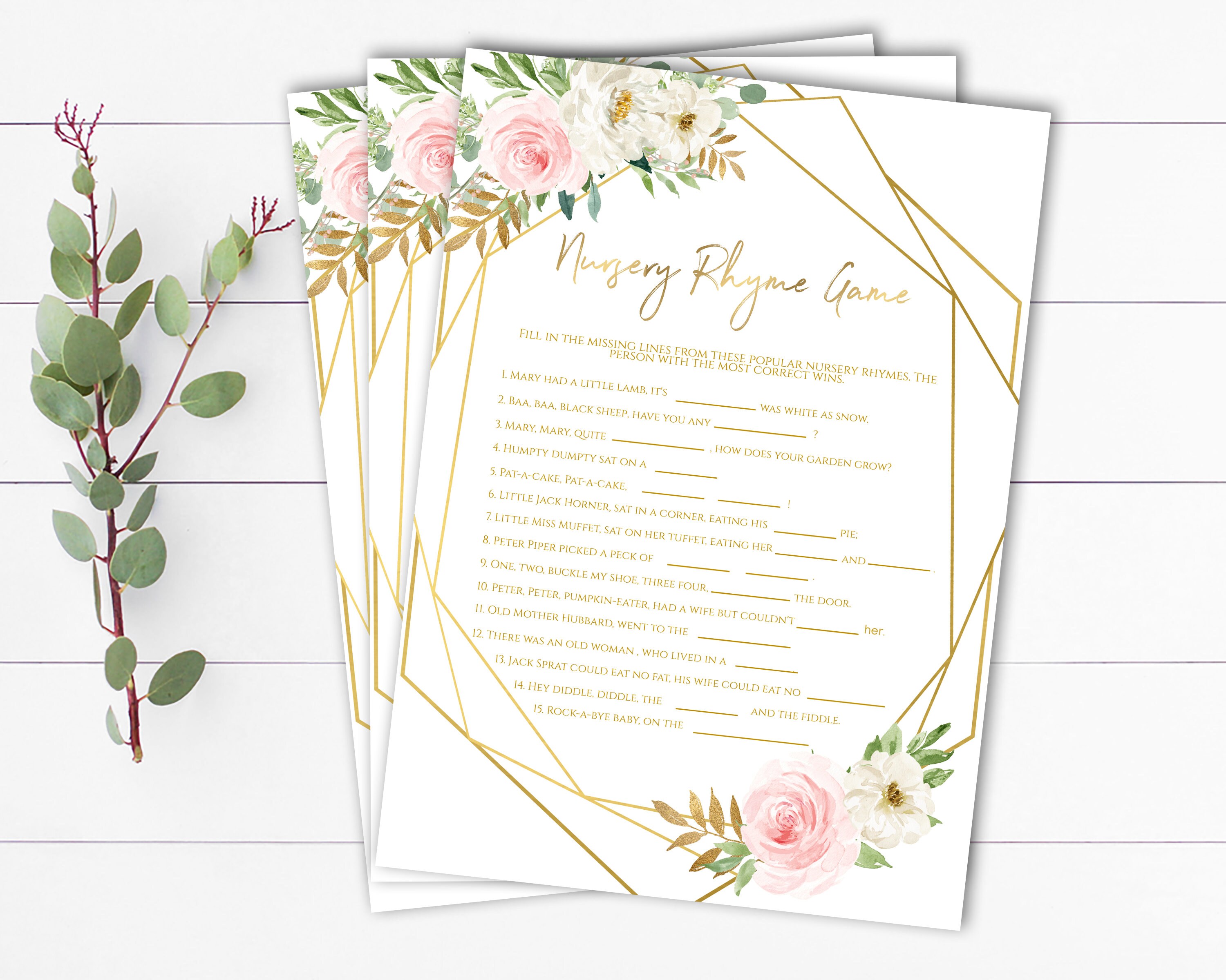 Pink Nursery Rhyme Quiz Baby Shower Game Baby Shower Nursery - Etsy