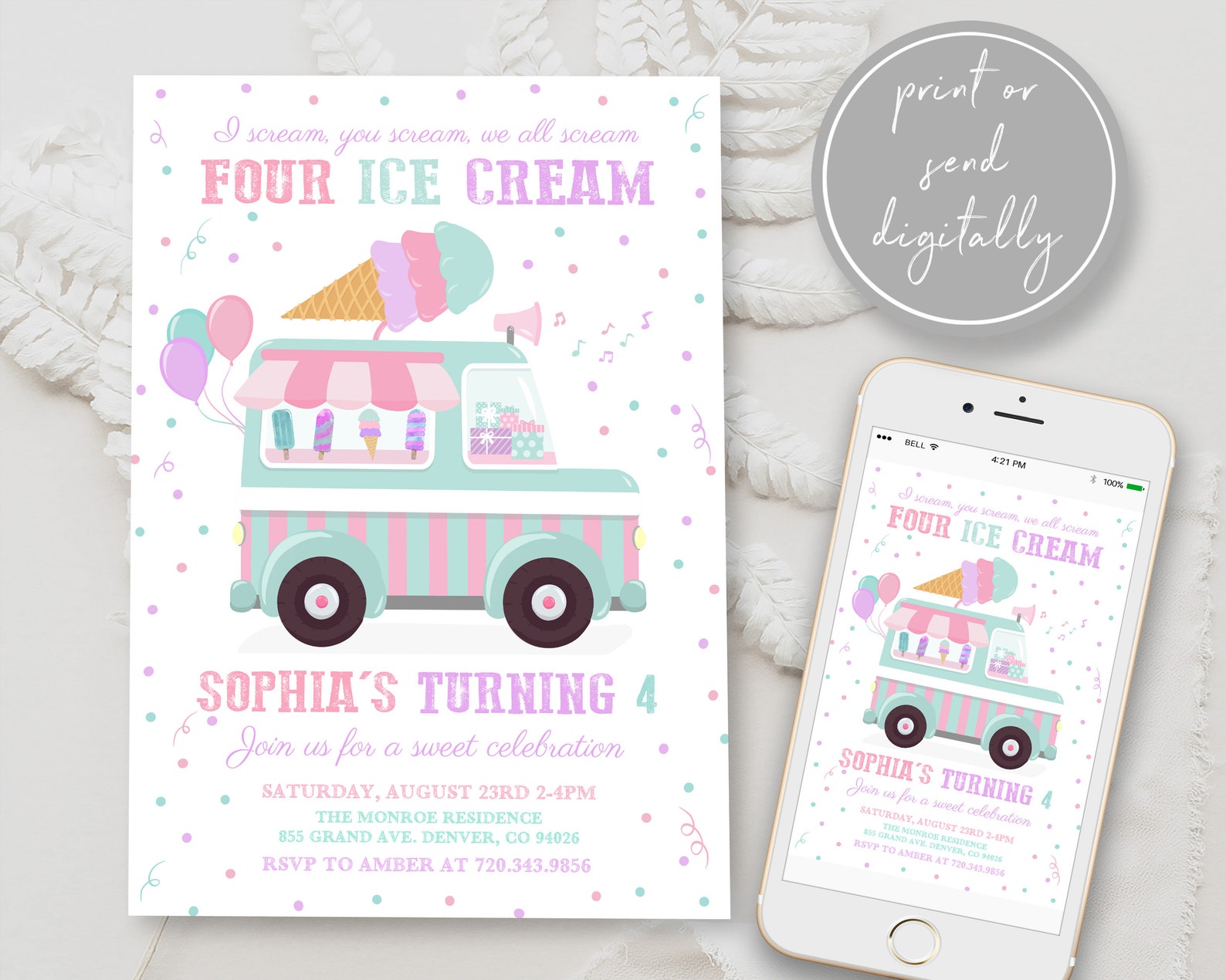 Editable Ice Cream Truck Birthday Party Invitation Template Etsy