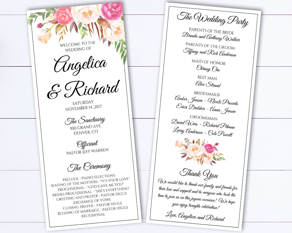 Tea Length Wedding Program Template Floral Ceremony Program - Etsy