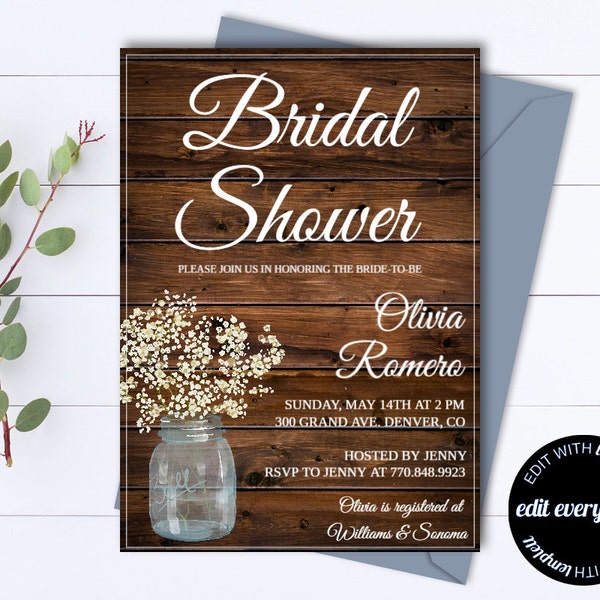 Rustic Bridal Shower Invitation - Etsy