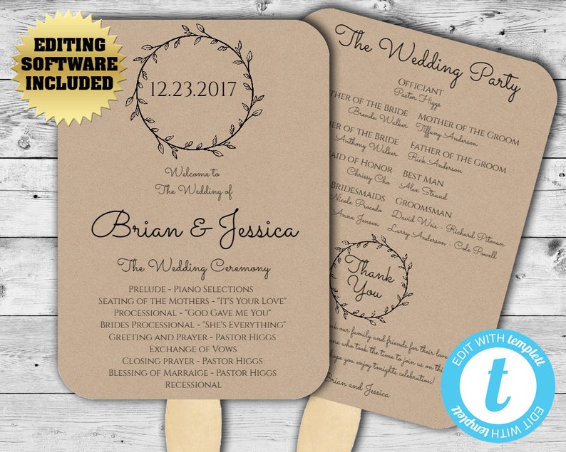 Printable Wedding Program Template Kraft Paper Wedding - Etsy