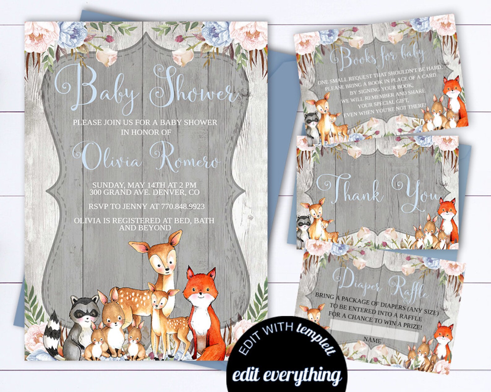 Rustic Baby Shower Invitation Boy Baby Shower Invite Woodland | Etsy