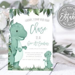 Editable One-a-saurus Dinosaur Birthday Invitation Dinosaur T-rex ...