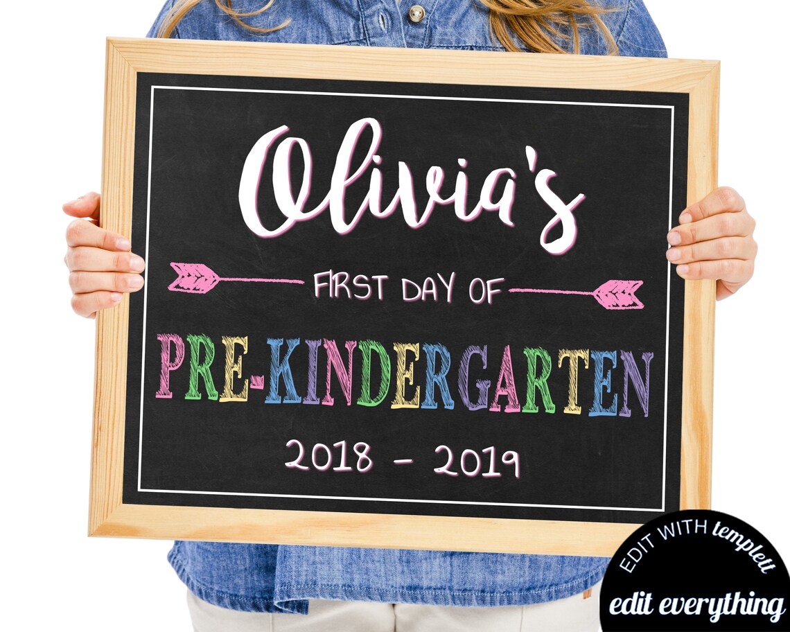 Girls First Day of School Pre-k Sign First Day of Pre-k Sign - Etsy