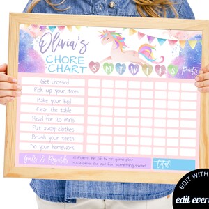 Editable Unicorn Chore Chart Unicorn Kids Chore Chart Unicorn Weekly ...