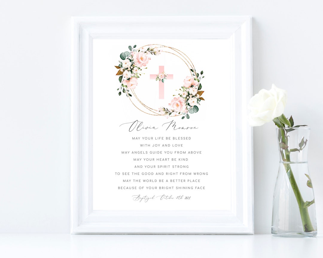 Editable Baptism Blessing Sign Printable Blush Floral Baptism Blessing ...