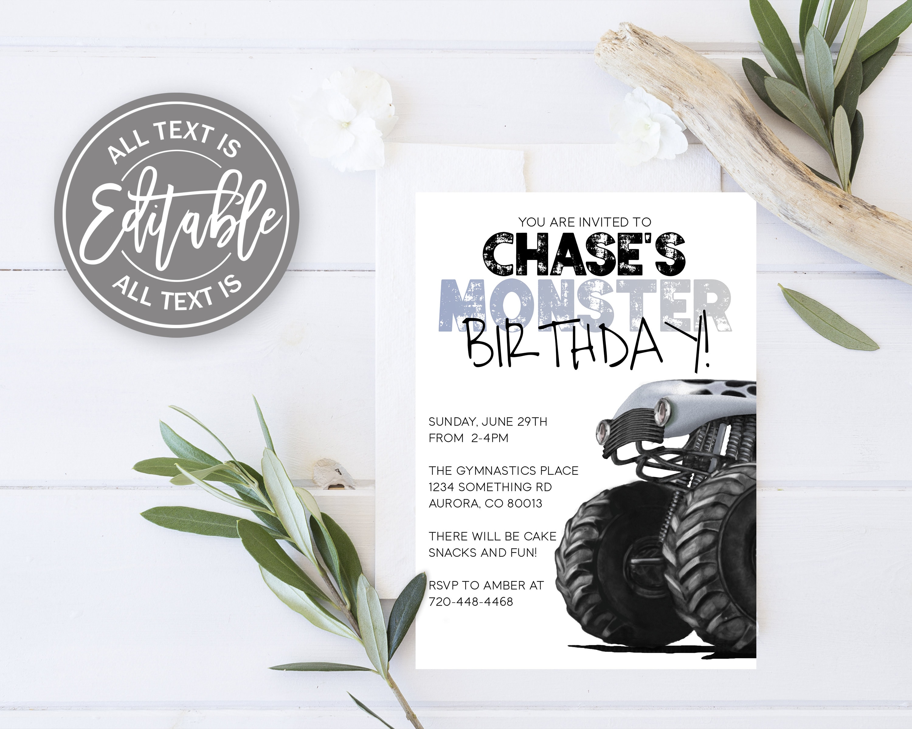 Editable Monster Truck Invitation Monster Truck Birthday - Etsy