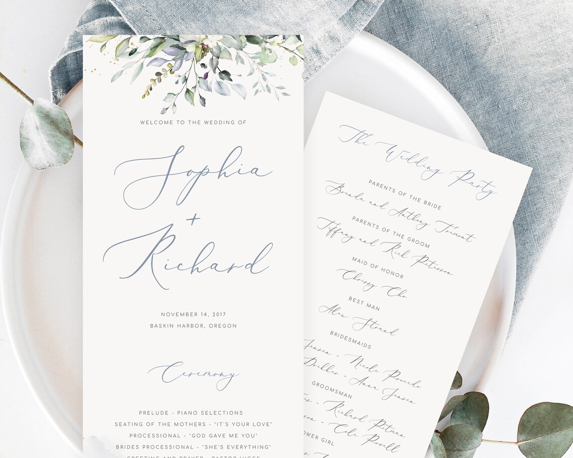 Greenery Tea Length Wedding Program Template Floral Ceremony - Etsy