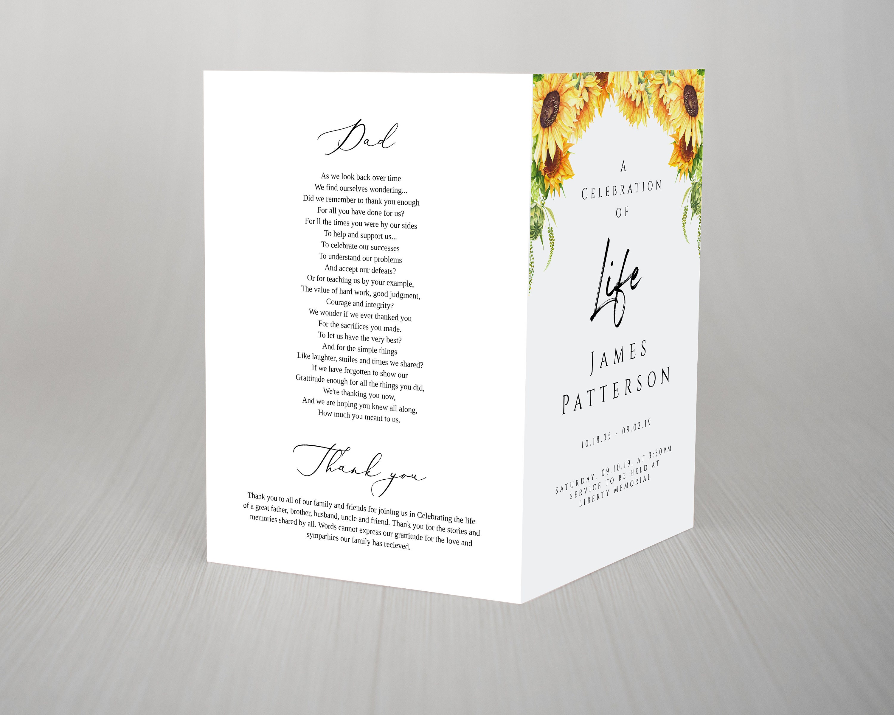Sunflower Funeral Program Template Sunflower Funeral Program Template ...