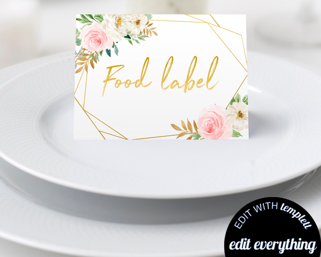 Pink Floral Food Labels Pink Floral Food Table Tents Gold Geometric ...