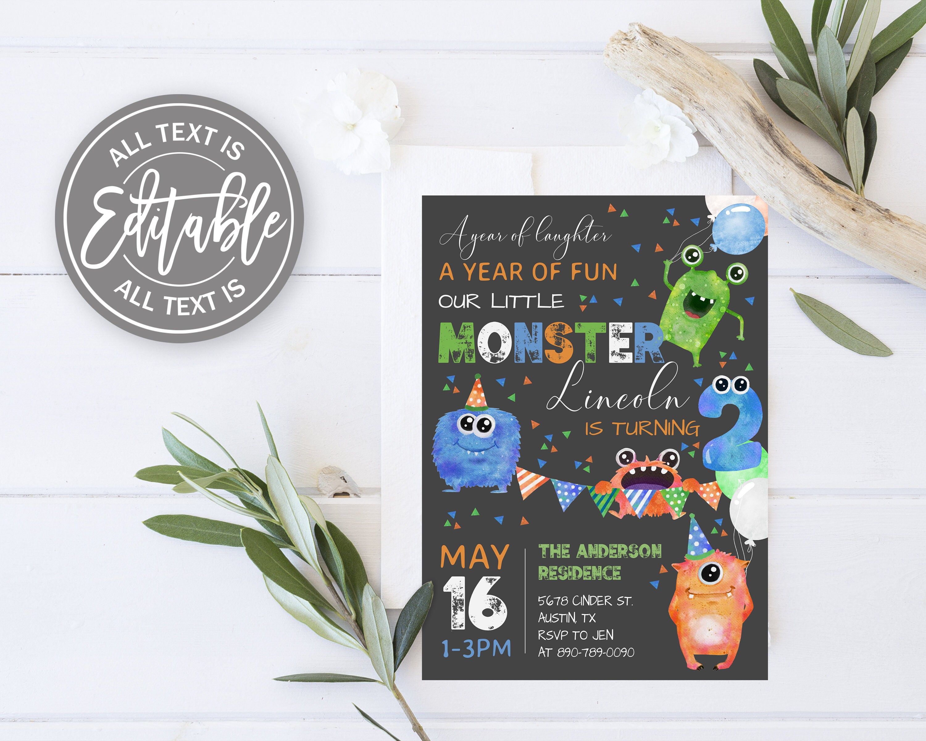 Editable Monster Birthday Party Invitation Template Monster Party ...
