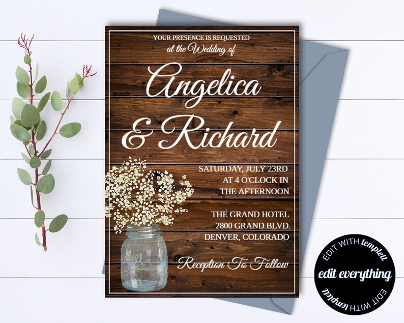 Rustic Wedding Invitation Template Country Wedding Template | Etsy