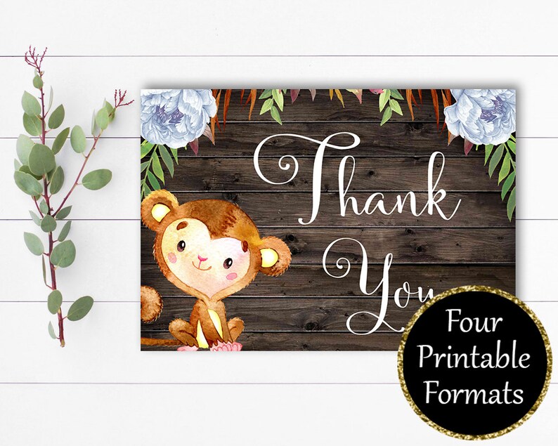 Monkey Thank You Card Thank You Template Printable Thank You - Etsy