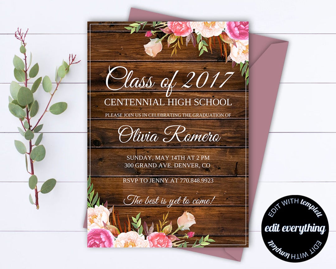Floral Senior Graduation Party Invitation Template Senior - Etsy