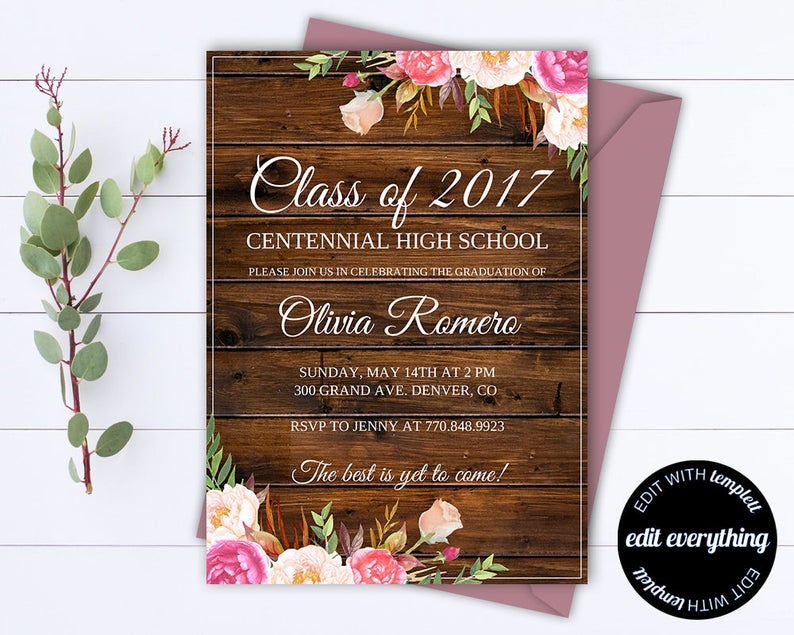 Floral Senior Graduation Party Invitation Template - Senior Graduation ...