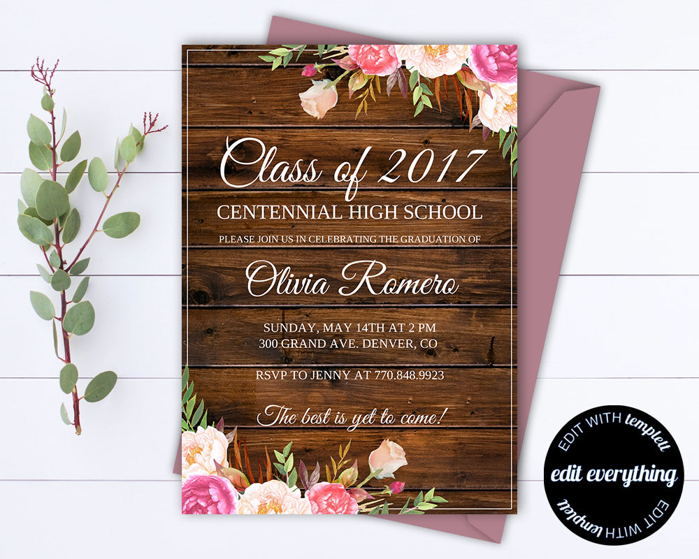 Floral Senior Graduation Party Invitation Template Senior | Etsy