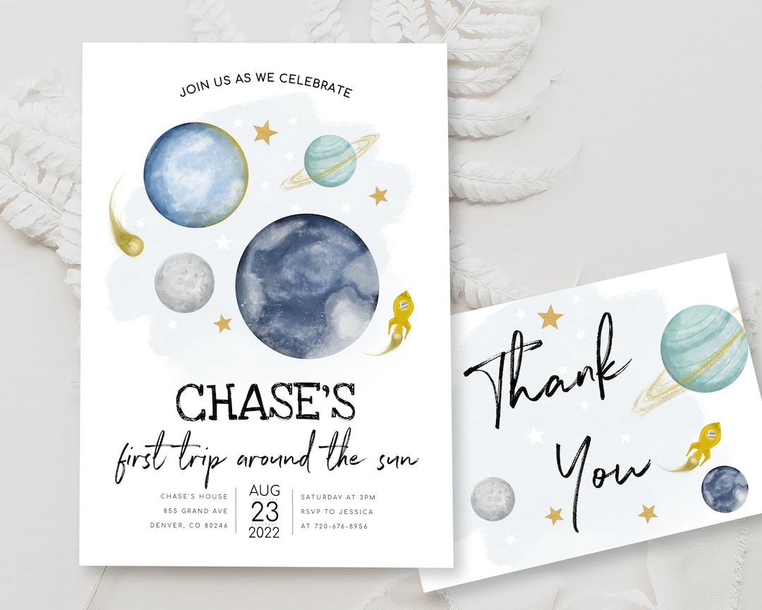 Editable First Trip Around the Sun Birthday Party Invitation Template ...