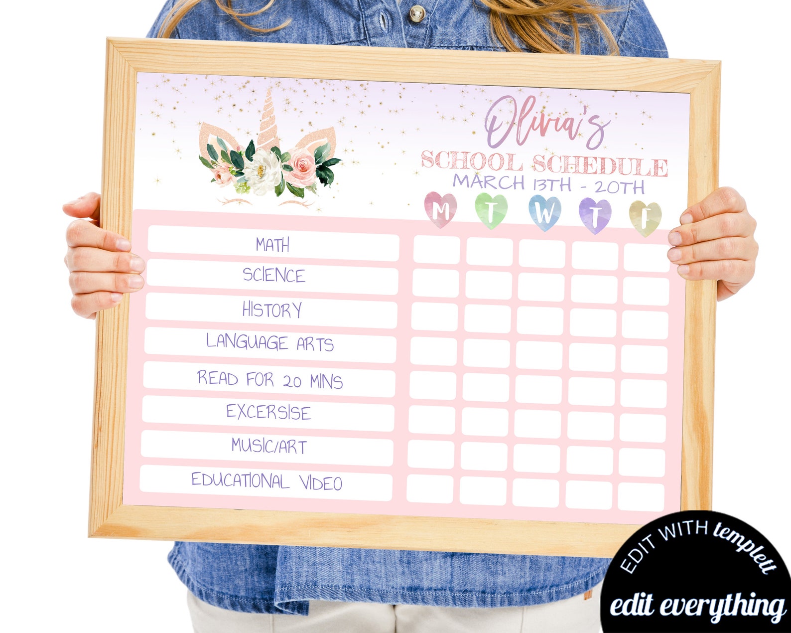 Unicorn Editable School Schedule Planner Unicorn Kids Weekly | Etsy