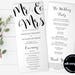 Mr and Mrs Wedding Program Template Tea Length Program Template Order ...