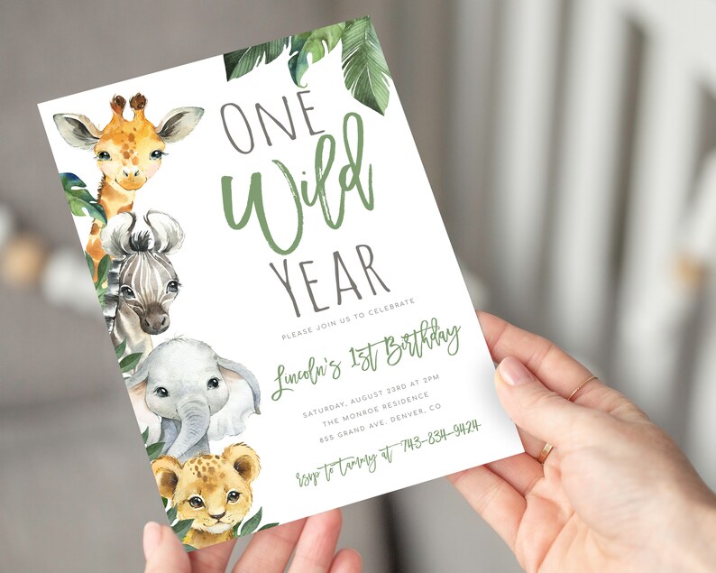 Editable Safari Birthday Invitation One Wild Year 1st Birthday - Etsy