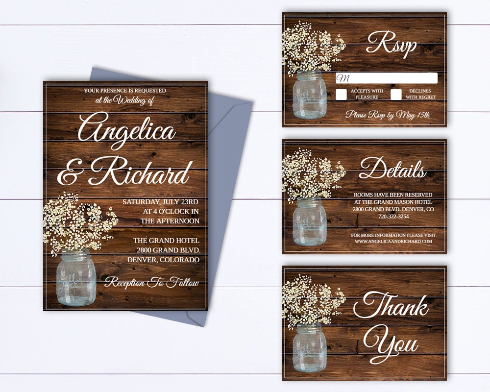 Rustic Wedding Invitation Template Country Wedding Template | Etsy