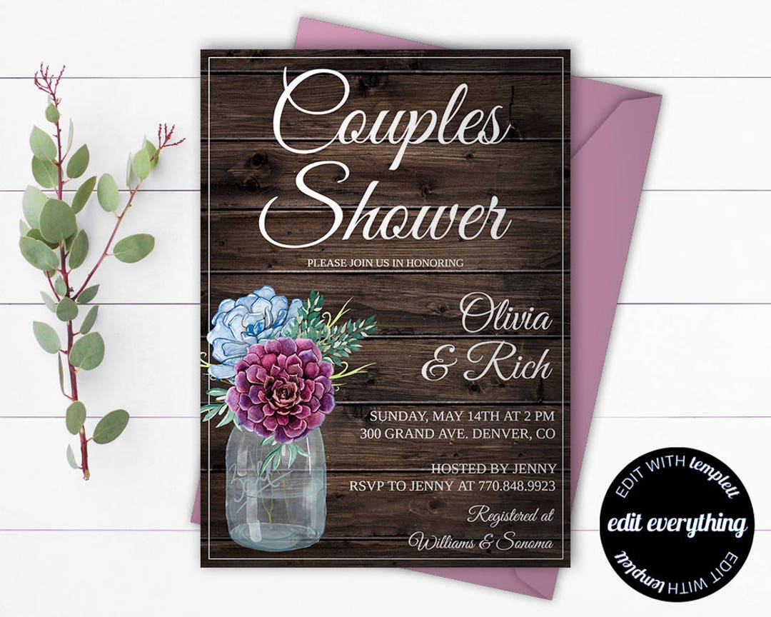 Rustic Couples Shower Invitation Template - Couples Shower Invite ...