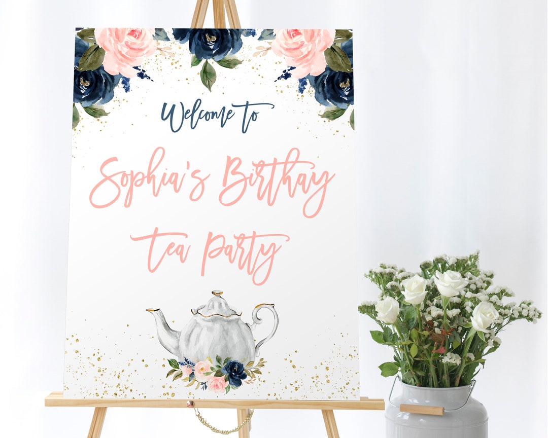 Editable Tea Party Birthday Welcome Sign Template Blush Floral Birthday ...