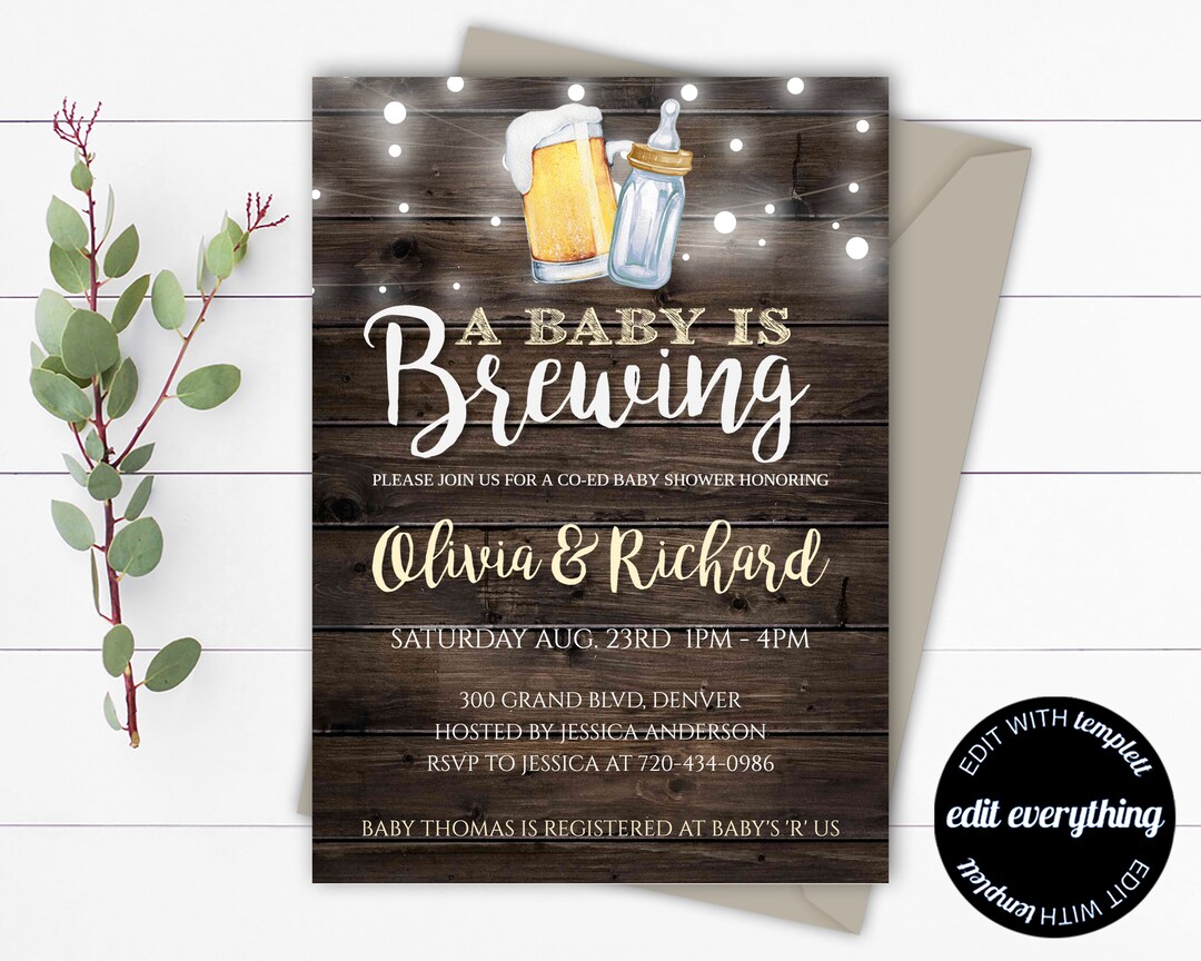 A Baby is Brewing Baby Shower Invitation Template Beer Baby Shower ...