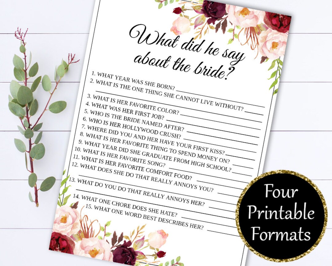 What Did He Say About His Bride Bridal Shower Games - What Did the ...