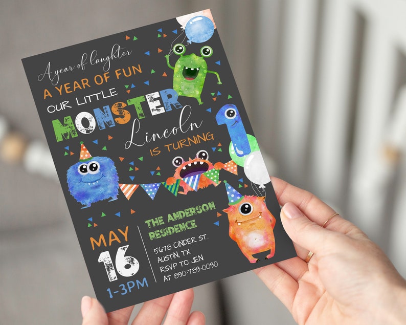 Editable Monster Birthday Party Invitation Template Monster - Etsy