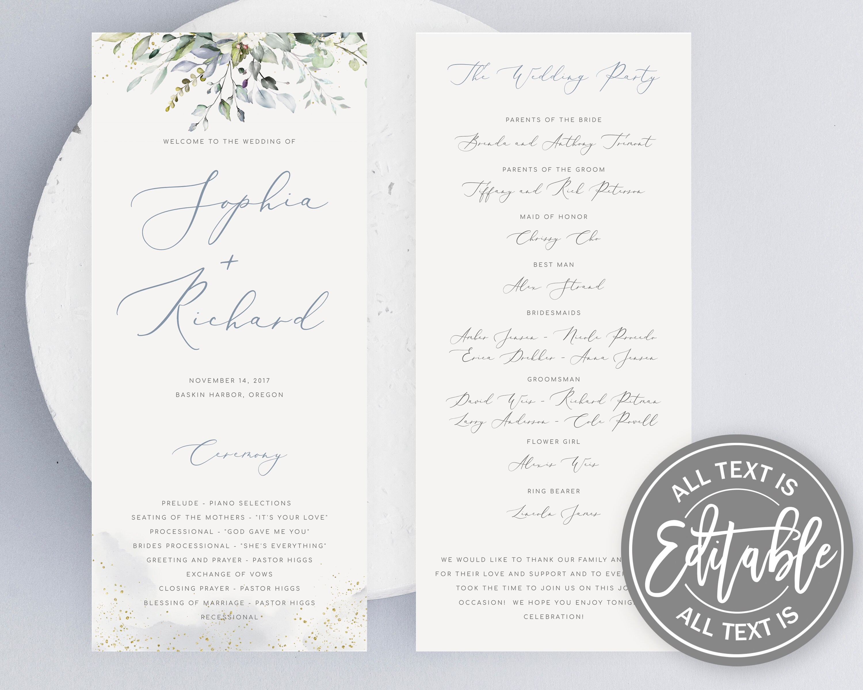 Greenery Tea Length Wedding Program Template Floral Ceremony - Etsy