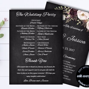 Floral Wedding Program Template - Floral Program - Floral Wedding ...