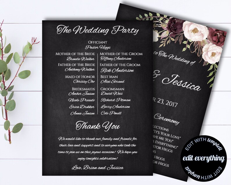 Floral Wedding Program Template - Floral Program - Floral Wedding ...