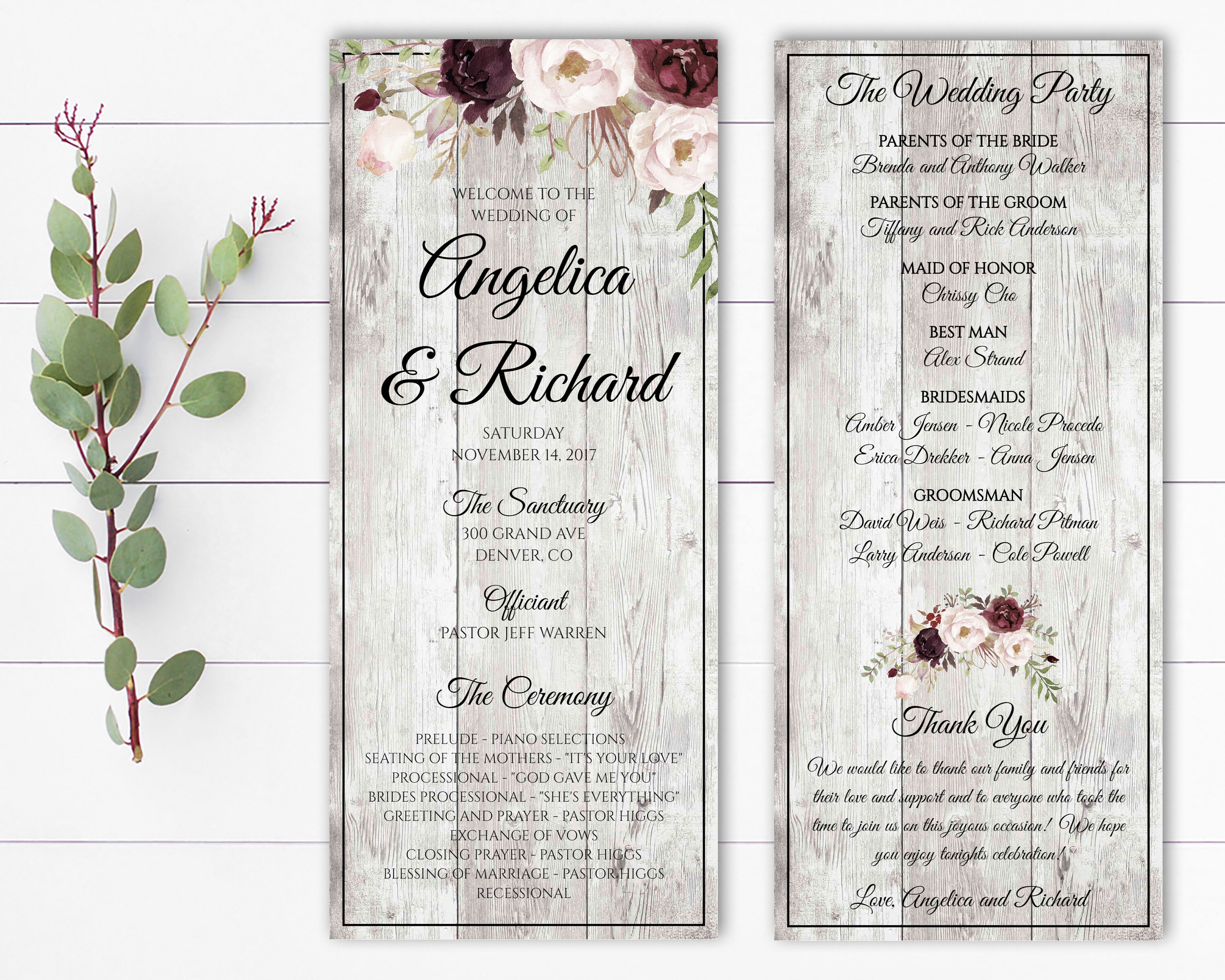 Tea Length Rustic Wedding Program Template Rustic Wedding | Etsy