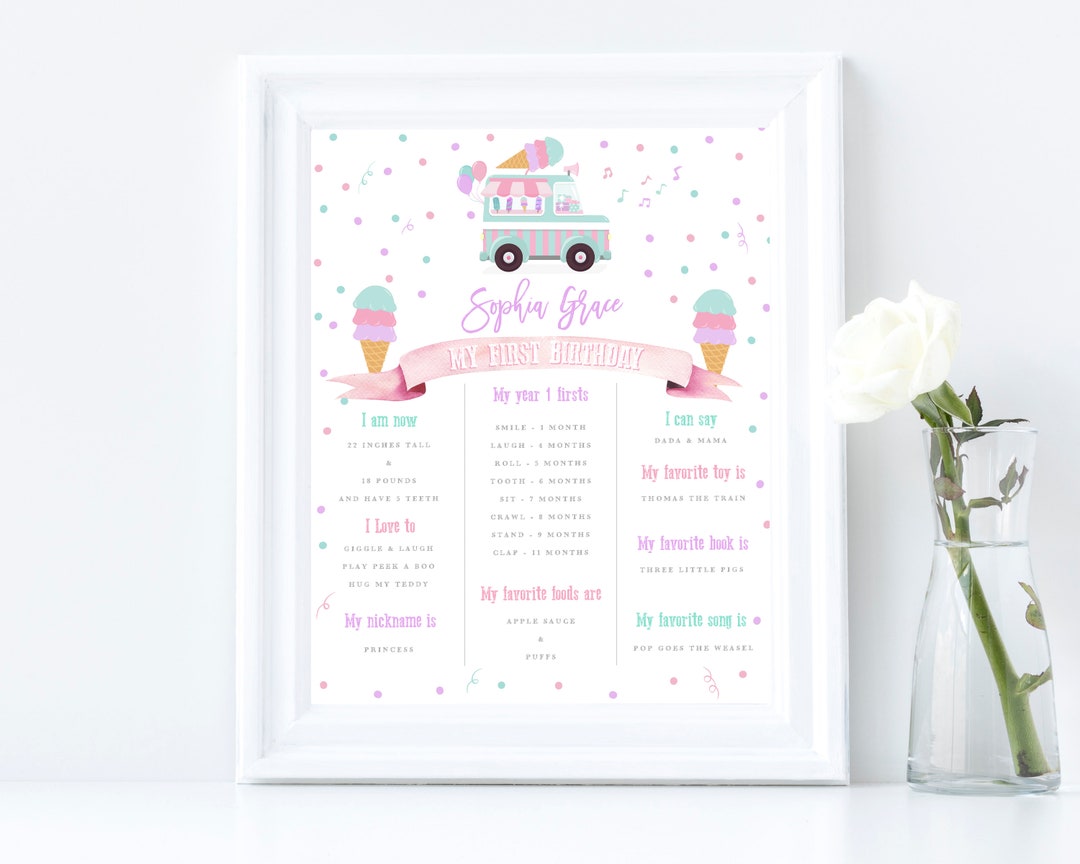 Ice Cream First Birthday Milestone Poster Popsicle First Birthday ...