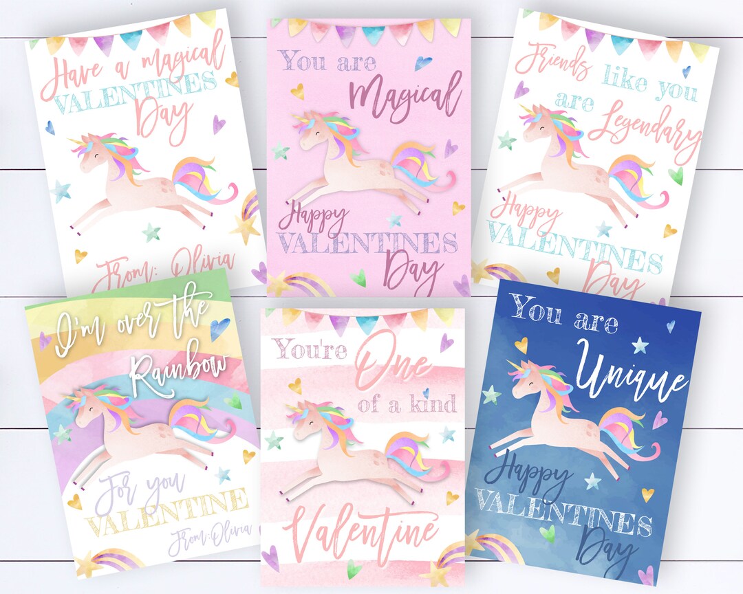 Unicorn Kids Valentines Card Template Classroom Valentines Card ...