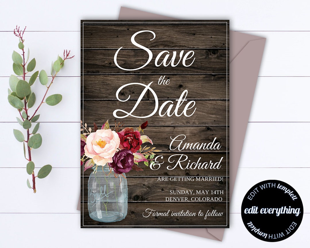 Rustic Save the Date Wedding Template - Country Save the Date Card ...