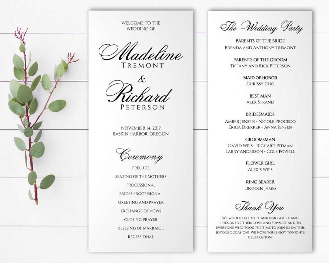 Tea Length Wedding Program Template Diy Wedding Program - Etsy