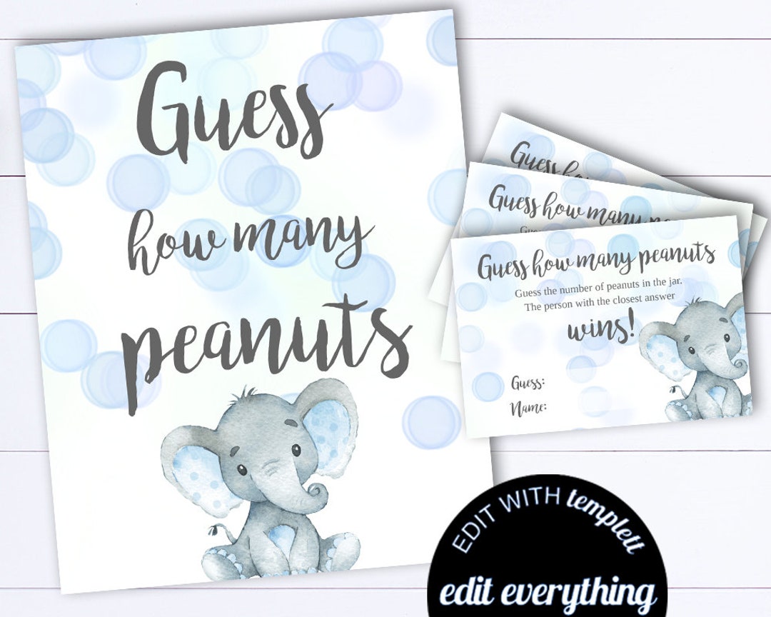 Elephant Peanut Guessing Game Guess How Many Baby Shower Games Peanut ...