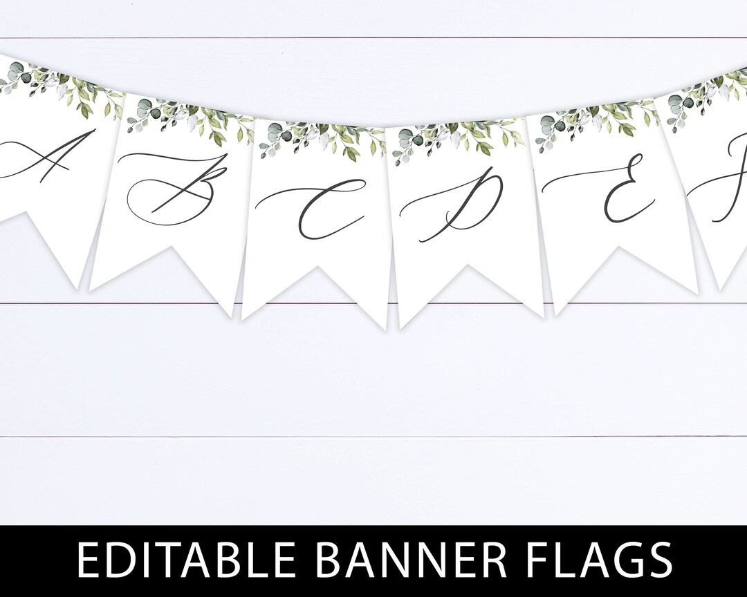 Editable Greenery Banner Template Printable Baby Shower Banner Decor ...