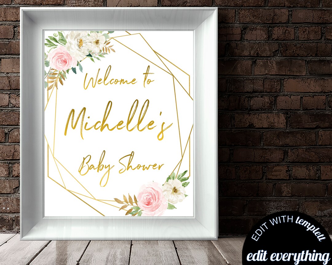 Pink Floral Baby Shower Welcome Sign Baby Welcome Sign Pink Baby Shower ...