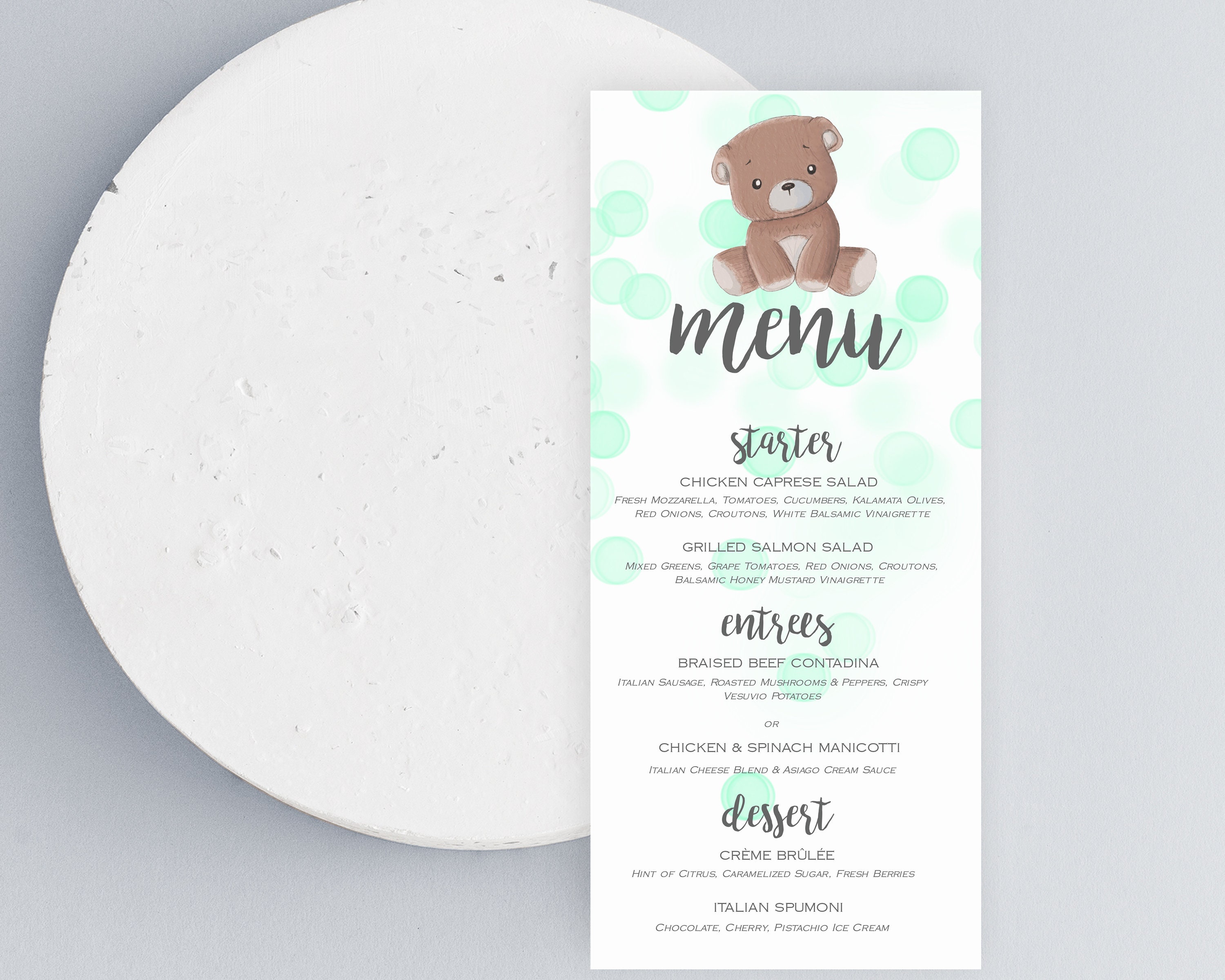 Bear Baby Shower Menu Template Bear Menu Cards Teddy Bear Birthday Menu ...